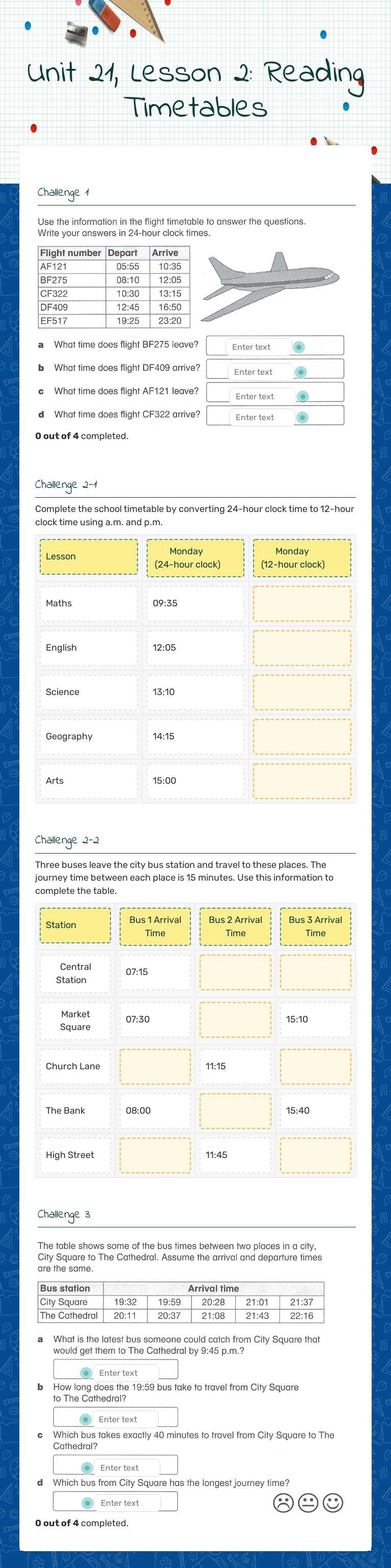 Unit 21, Lesson 2: Reading Timetables by N McCain | Interactive ...