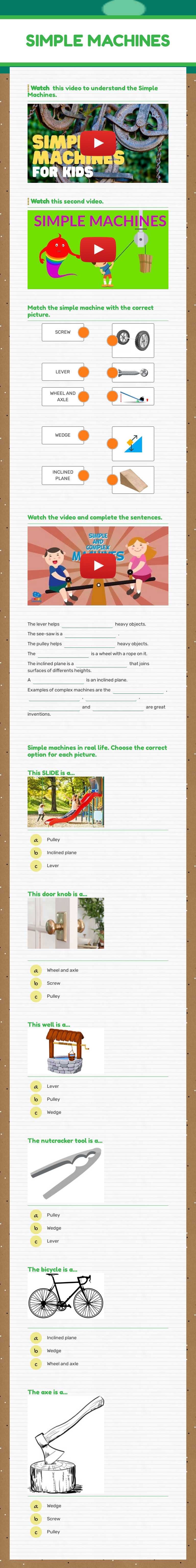 SIMPLE MACHINES by Jessica Valencia | Interactive Worksheet | Wizer.me