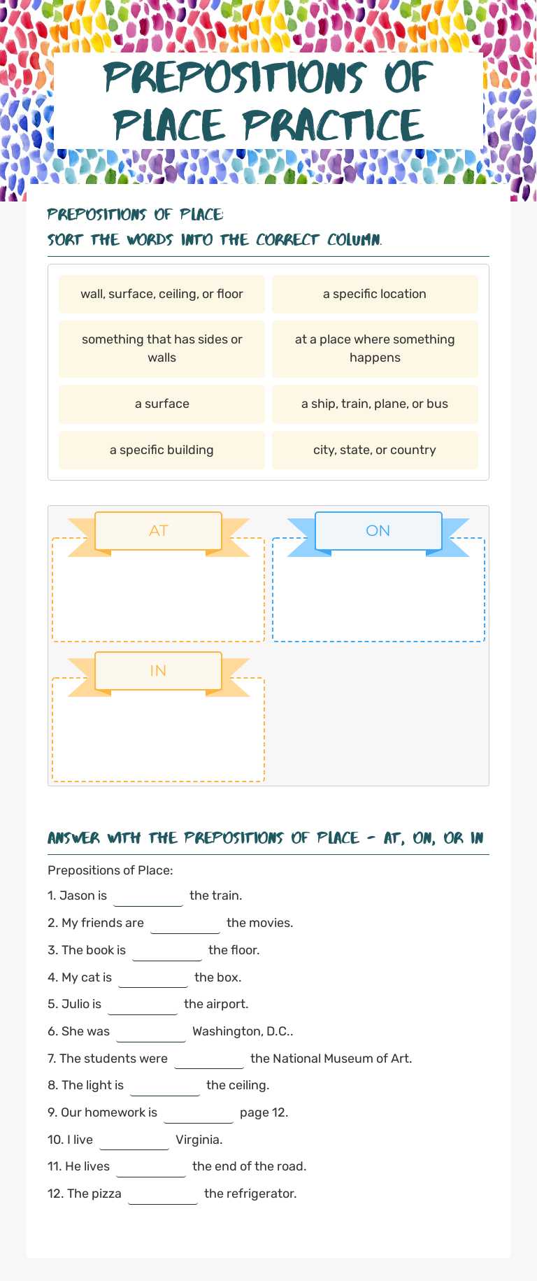 Master prepositions of place with our fun practice worksheet ...