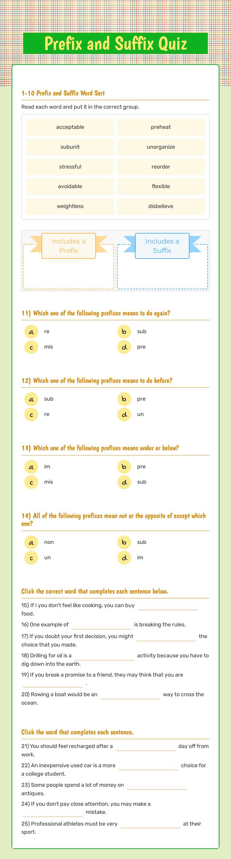 Prefix and Suffix Quiz by Kimberly Miller-Cussick | Interactive ...