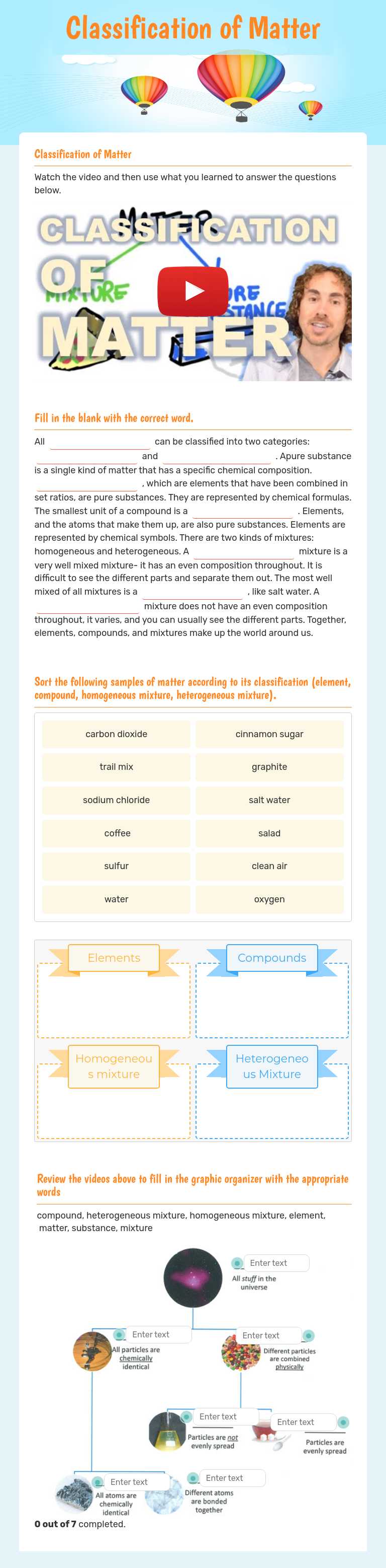 Classification of Matter by Amanda Dunn | Interactive Worksheet | Wizer.me
