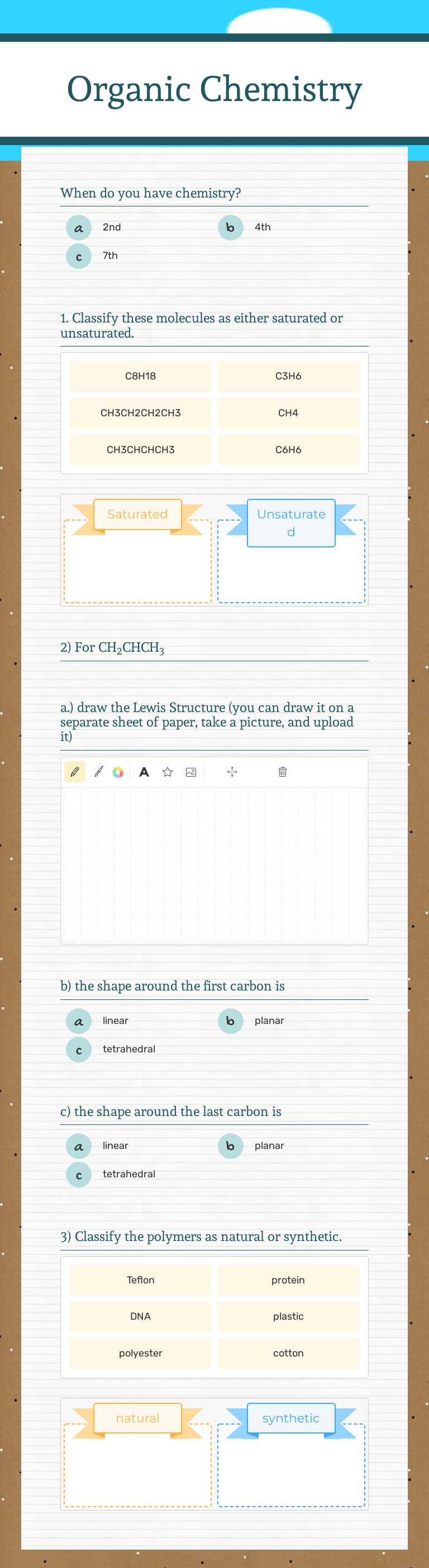 Organic Chemistry by Mollianne George | Interactive Worksheet | Wizer.me