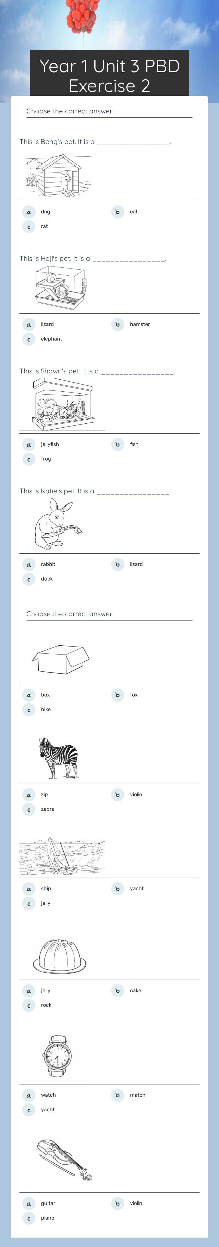 Year 1 Unit 3 PBD Exercise 2 by CHOO YIN YIN Moe | Interactive ...