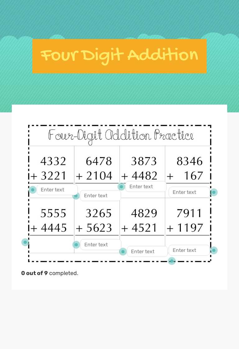 Four Digit Addition by Michele Santamaria | Interactive Worksheet ...