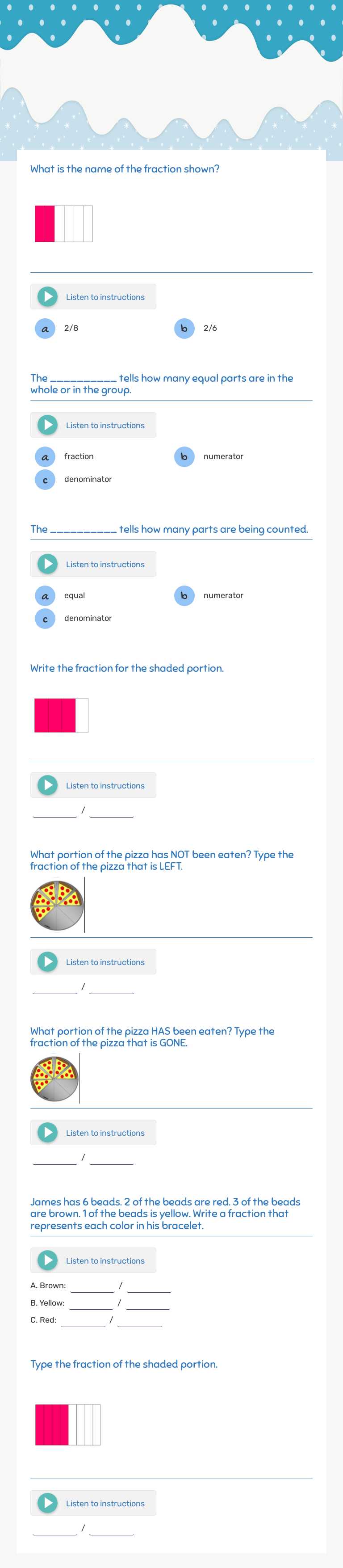 Intro to Fractions Quiz by Bethany Peoples | Interactive Worksheet ...