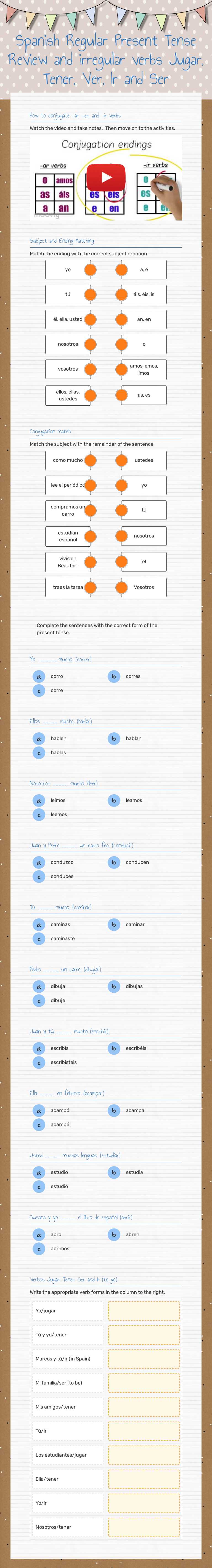 Conquer Spanish present tense verbs! Practice regular & irregular ...