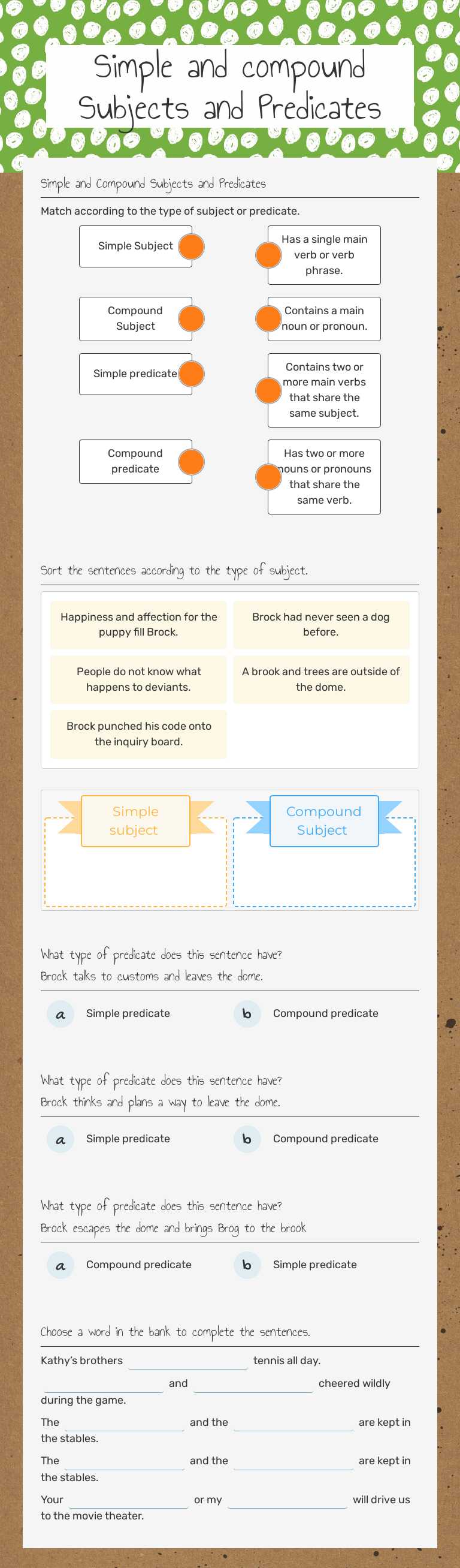 Simple and compound Subjects and Predicates by Jon Greenwood ...