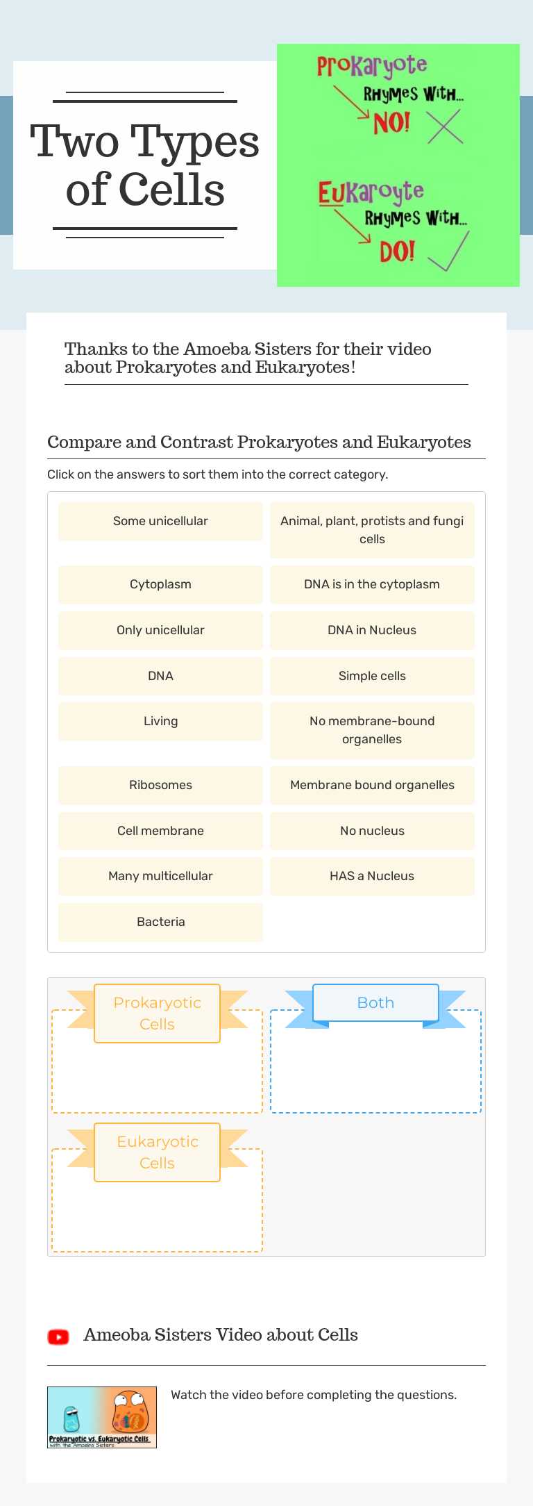 Compare prokaryotic and eukaryotic cells! | Two Types of Cells by ...