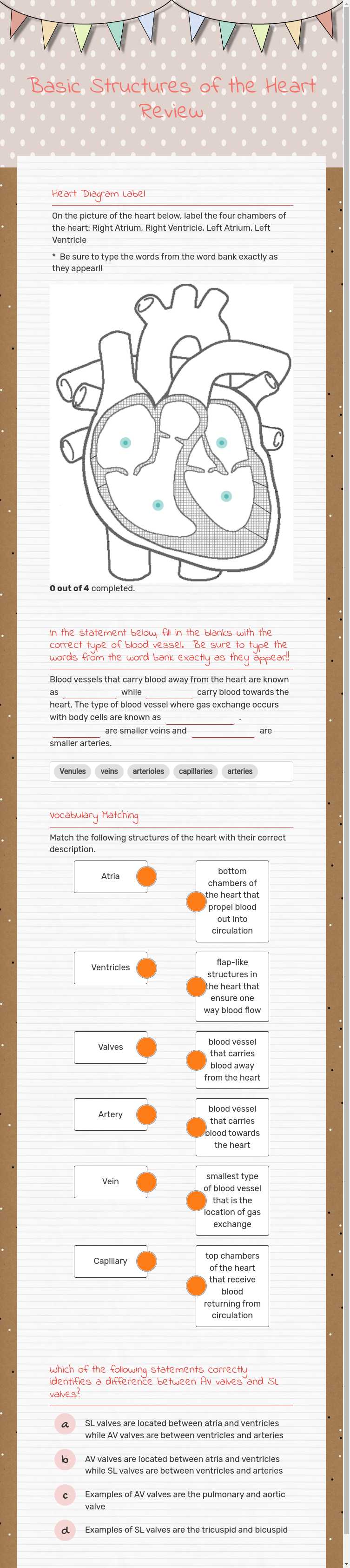 Basic Structures of the Heart Review | Interactive Worksheet | Wizer.me