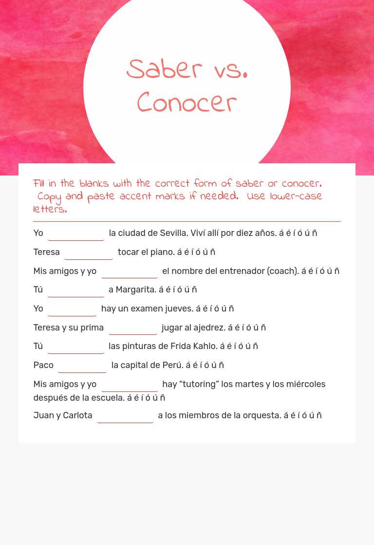 Master saber vs. conocer Spanish verbs with this practice worksheet ...