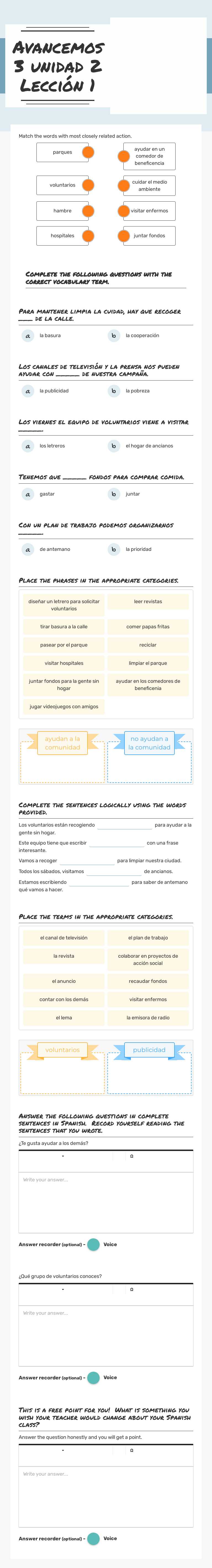 Avancemos 3 unidad 2 Lección 1 by Jessica Colon | Interactive Worksheet ...