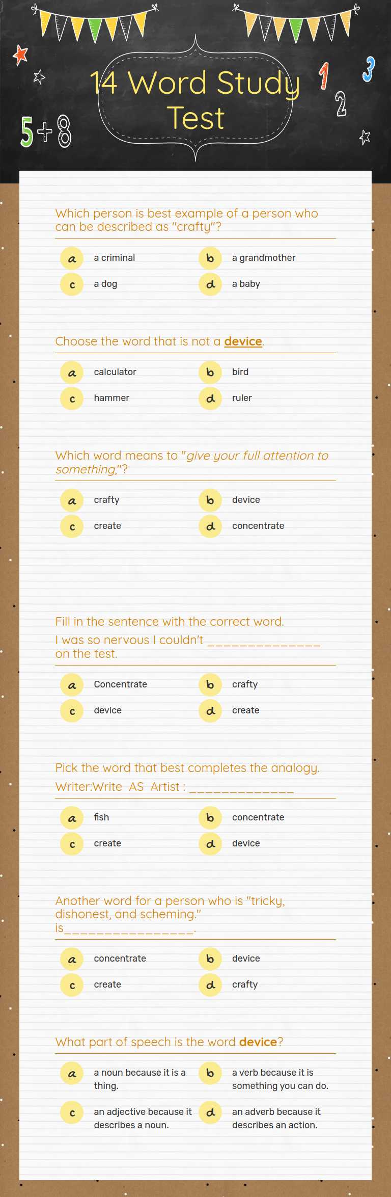 Boost your word power! This word study test covers definitions ...