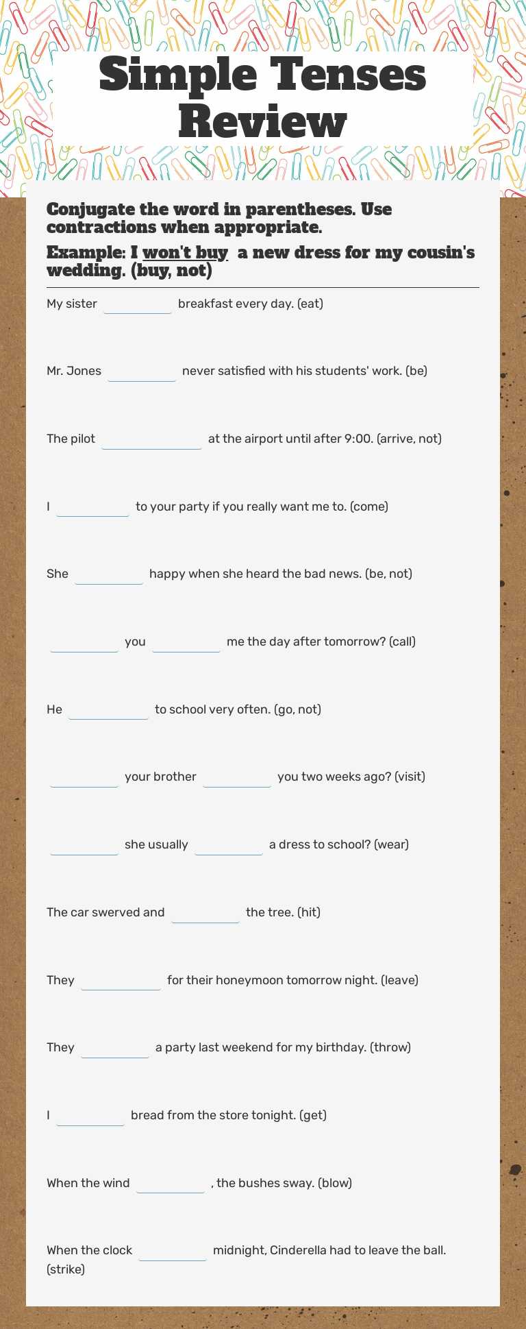 Master verb tenses! Practice conjugating verbs and using contractions ...
