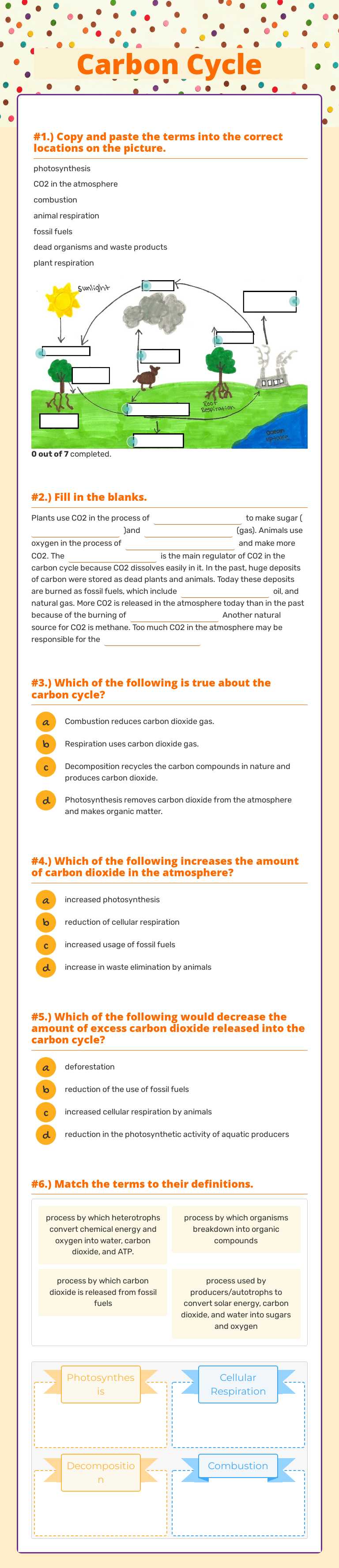 Carbon Cycle by Angel FitzPatrick | Interactive Worksheet | Wizer.me