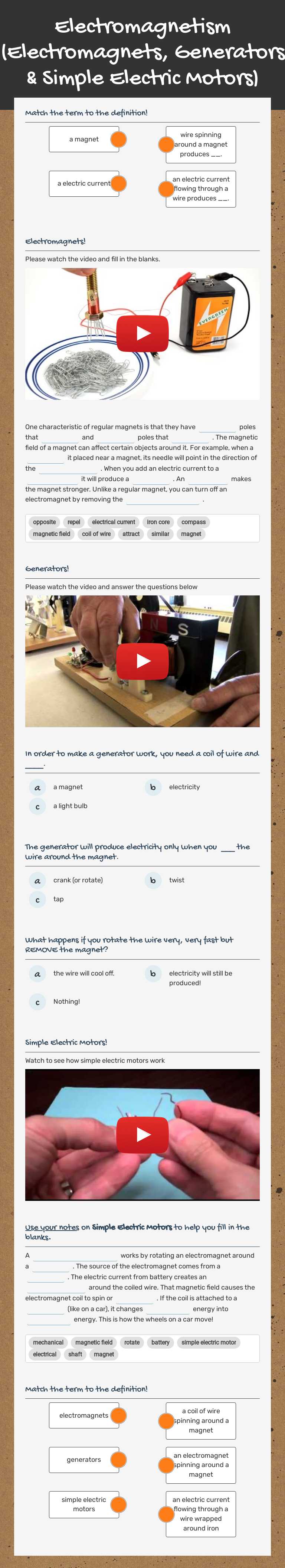Electromagnetism (Electromagnets, Generators & Simple Electric Motors ...