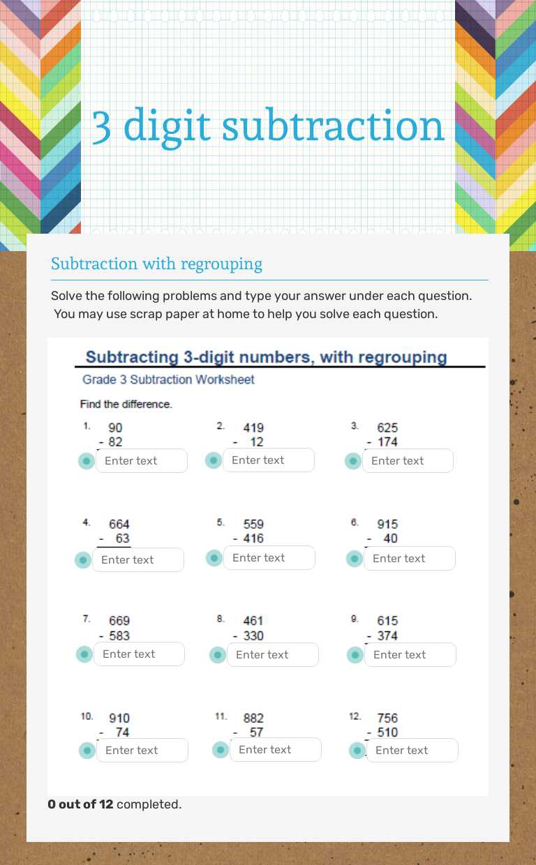 3 digit subtraction by Rebecca Tassone | Interactive Worksheet | Wizer.me