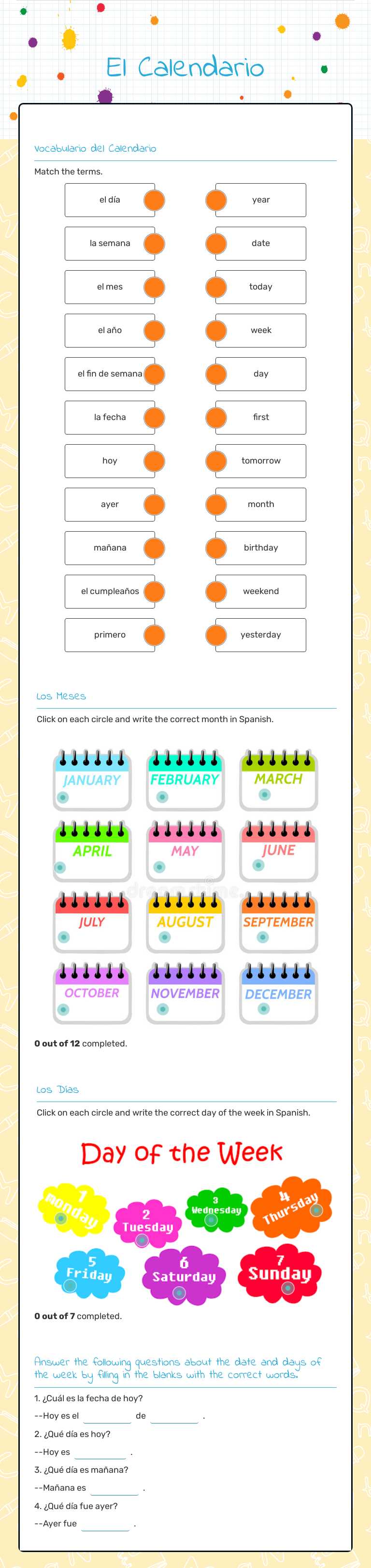 El Calendario by Jennifer Gebhardt | Interactive Worksheet | Wizer.me