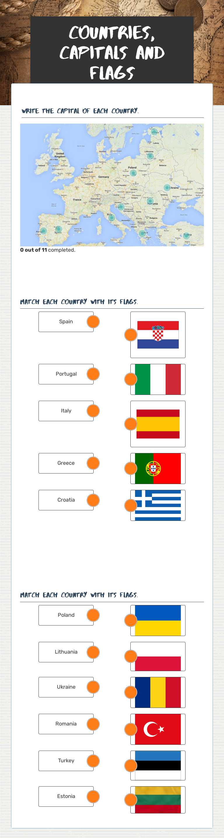 Test your geography skills! Match countries to their capitals and flags ...