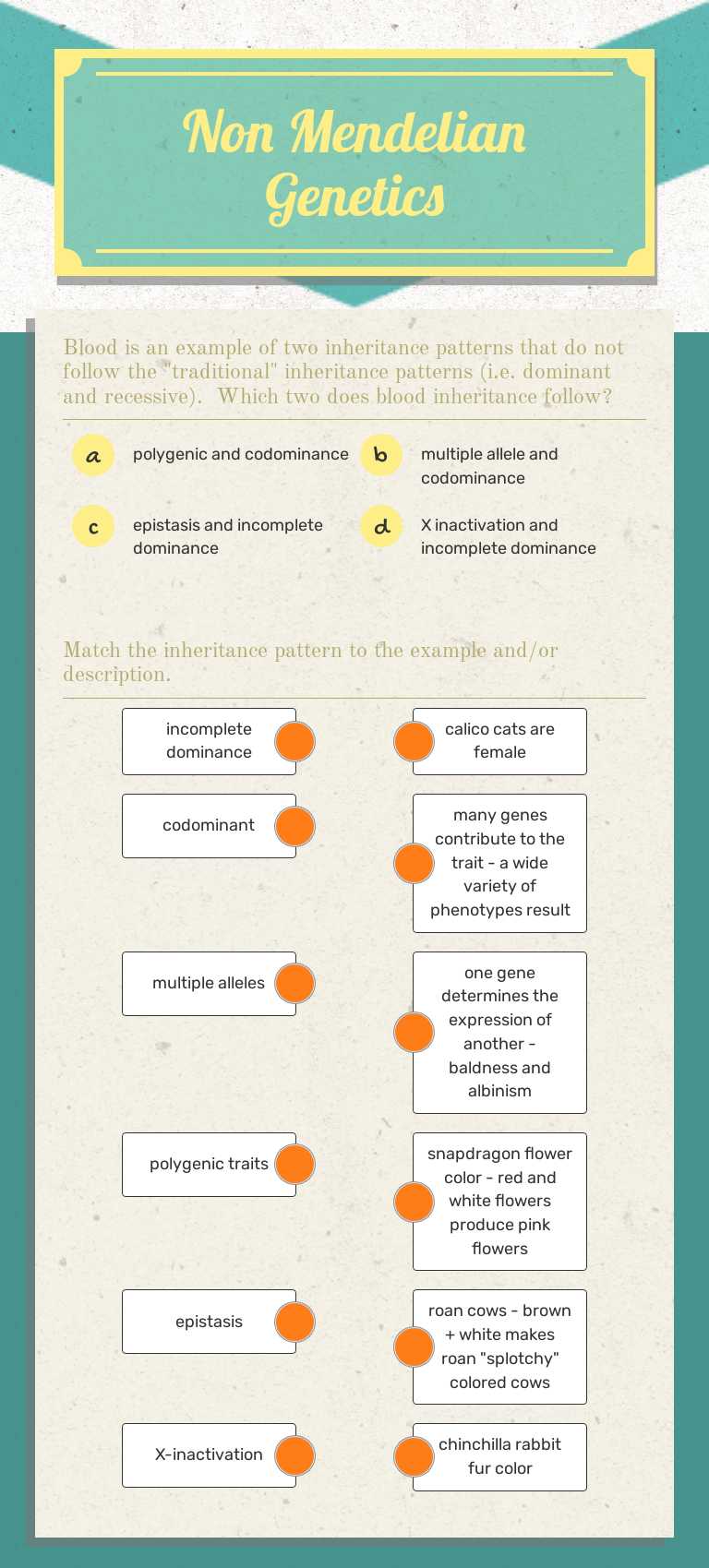 Non Mendelian Genetics by Mary Downey | Interactive Worksheet | Wizer.me