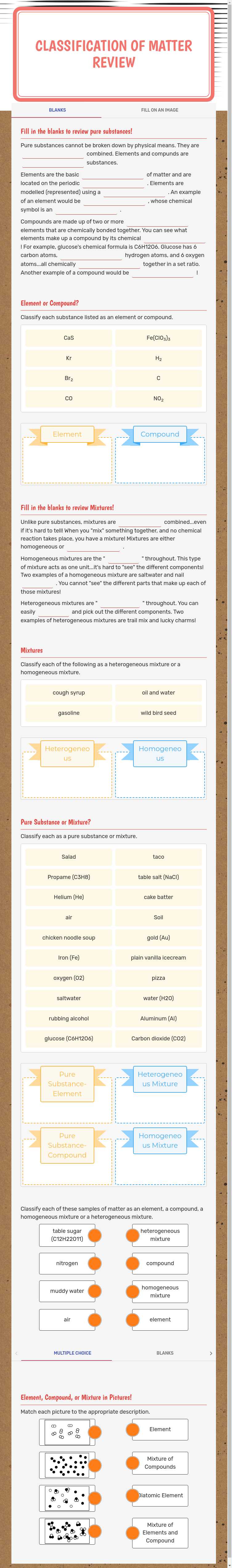 Classification of Matter Review by Mark McCoy | Interactive Worksheet ...