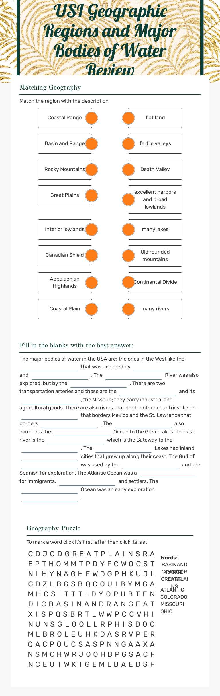 Master US geographic regions and waterways! Practice matching, fill-in ...