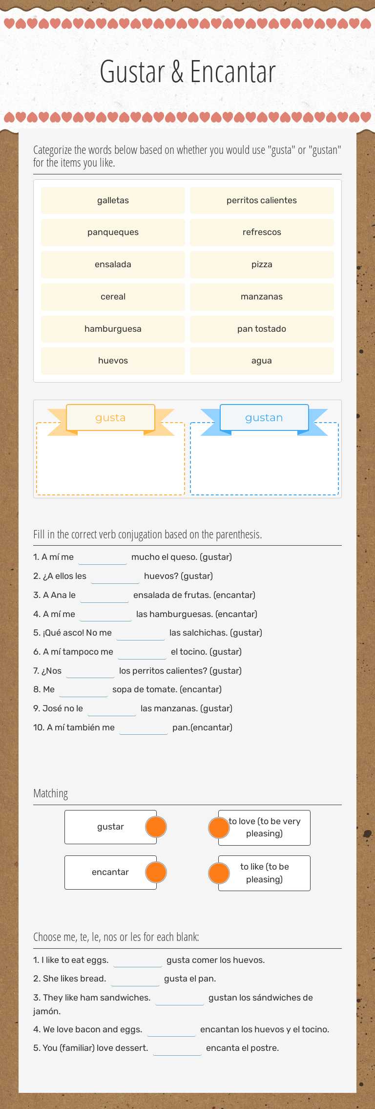 Master Spanish 'gustar' & 'encantar' verbs! Fun worksheet for ...