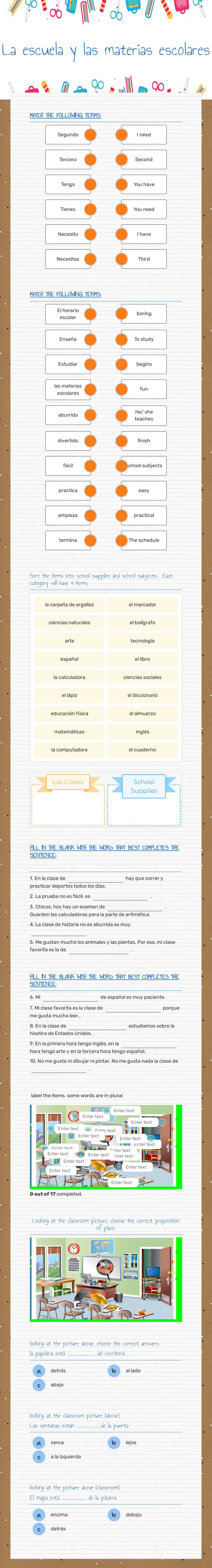 La escuela y las materias escolares by Maria Tricoche | Interactive ...