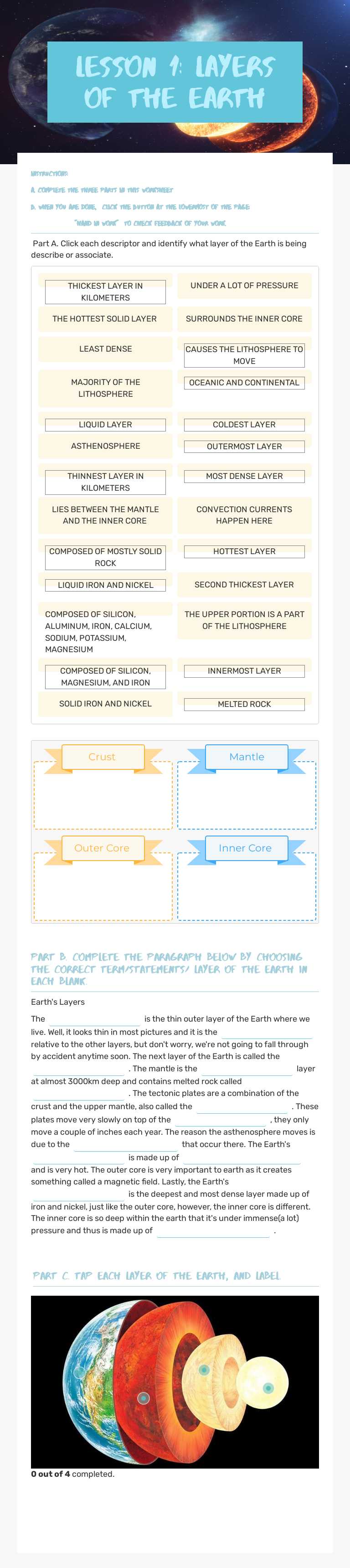 Discover Earth's inner secrets! Label the crust, mantle, and core ...