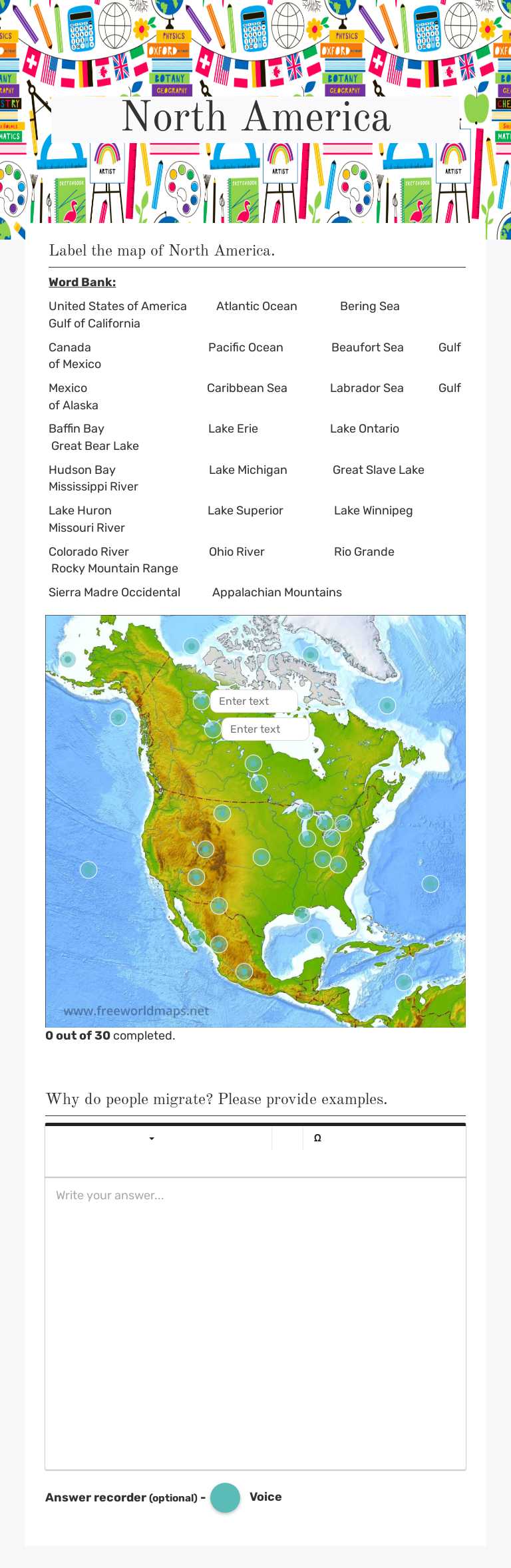 North America by Dyuana Culton | Interactive Worksheet | Wizer.me