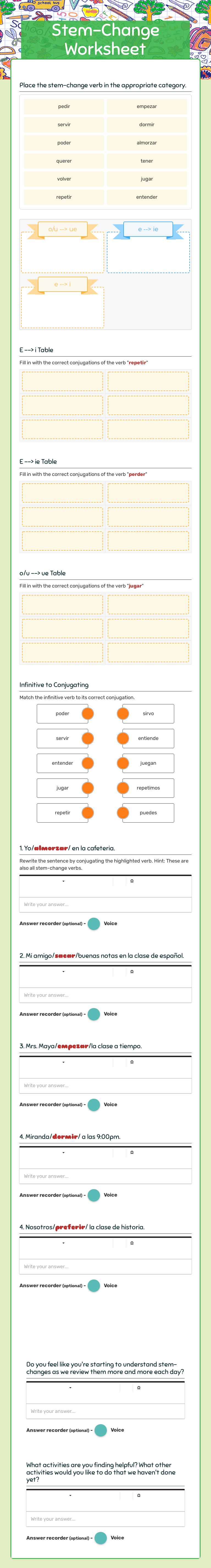 Master Spanish stem-change verbs with this practice worksheet ...