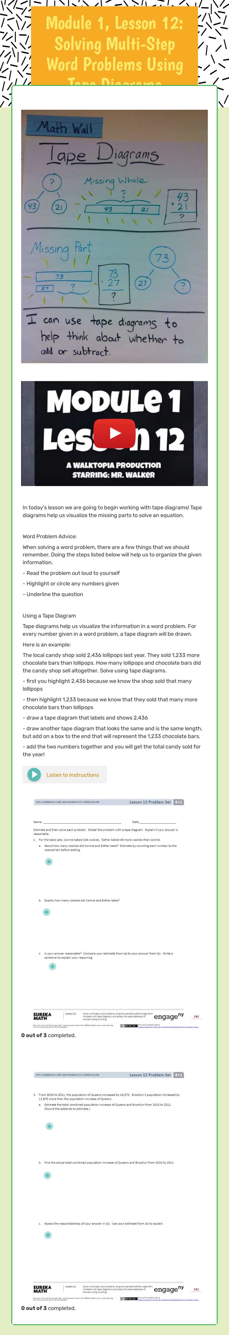 Module 1, Lesson 12: Solving Multi-Step Word Problems Using Tape ...