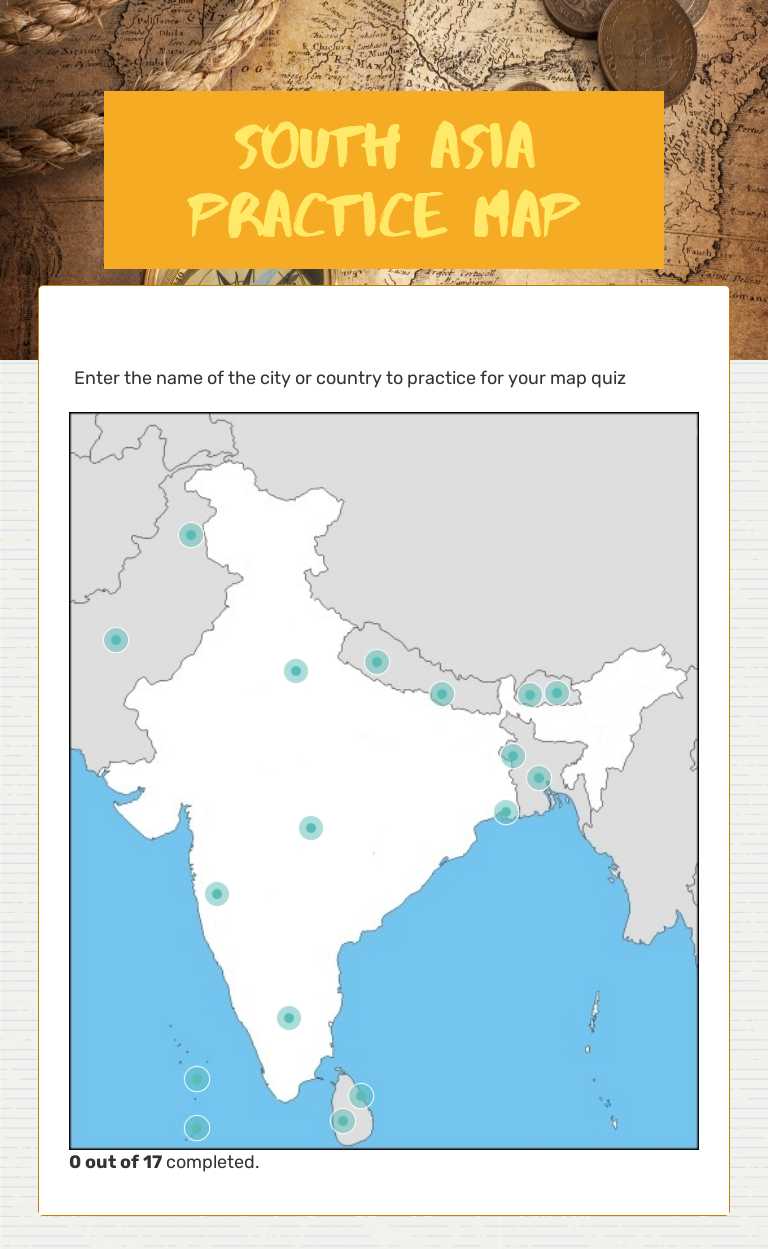 South Asia Practice Map by Kristi Gross | Interactive Worksheet | Wizer.me