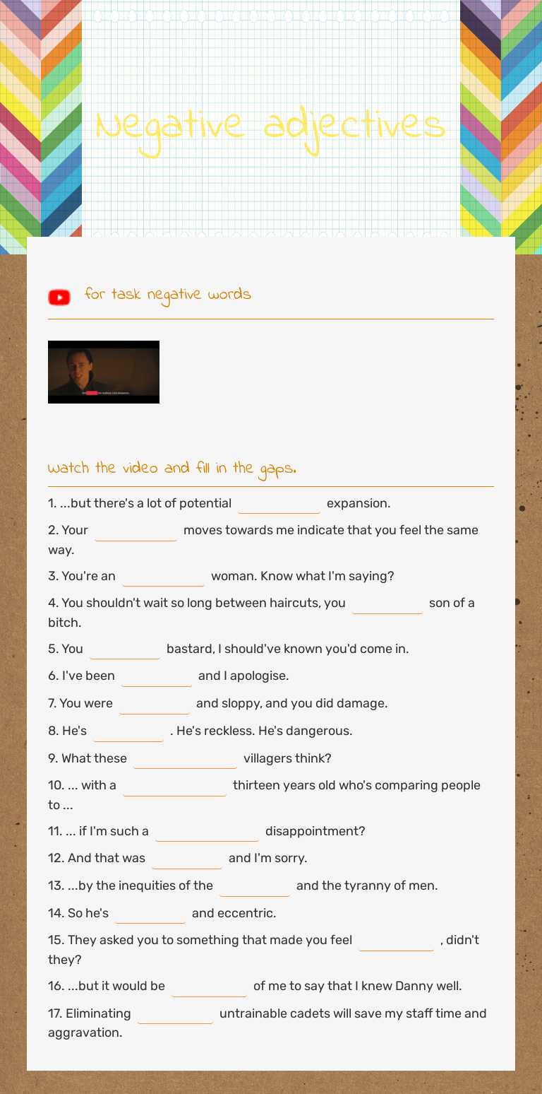 Negative adjectives by Екатерина Томко | Interactive Worksheet | Wizer.me