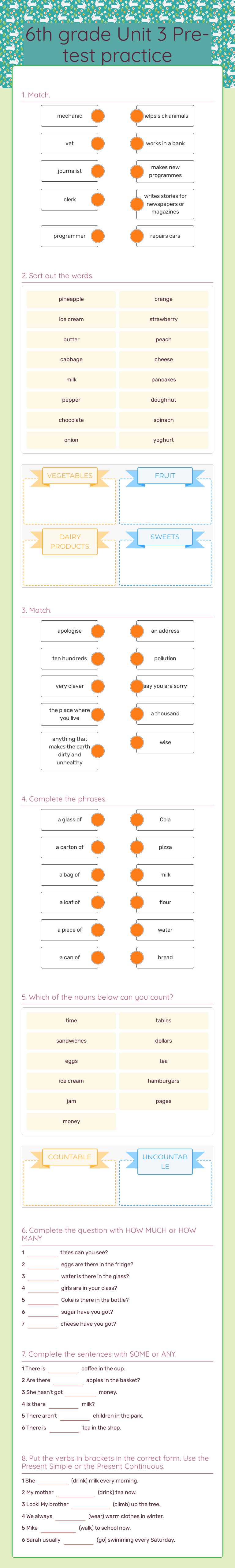 6th grade Unit 3 Pre-test practice by Nikolina Barbalić | Interactive ...