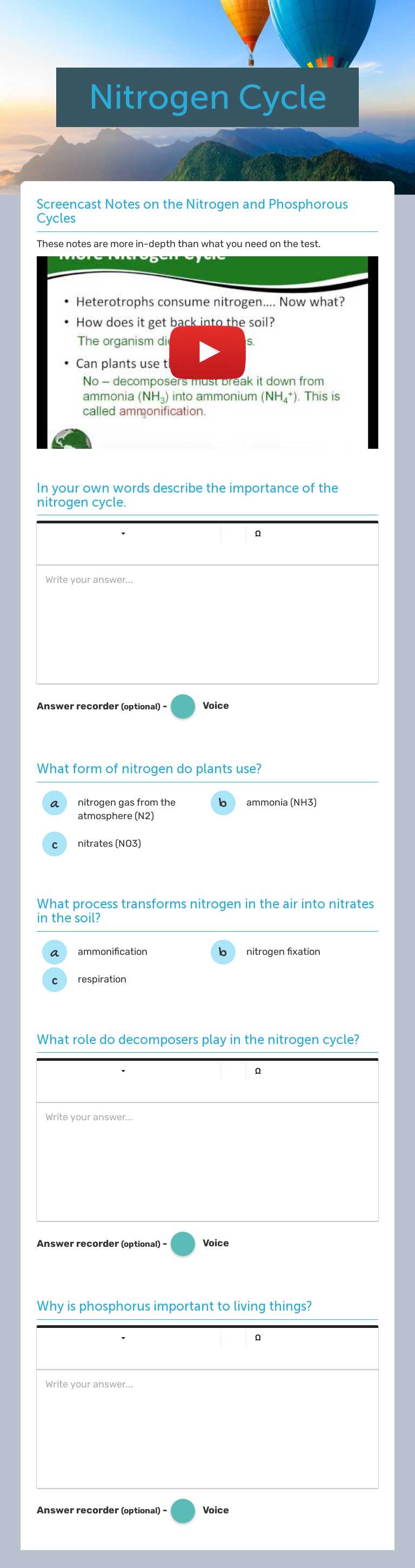 Nitrogen Cycle by Leeann Jannett | Interactive Worksheet | Wizer.me