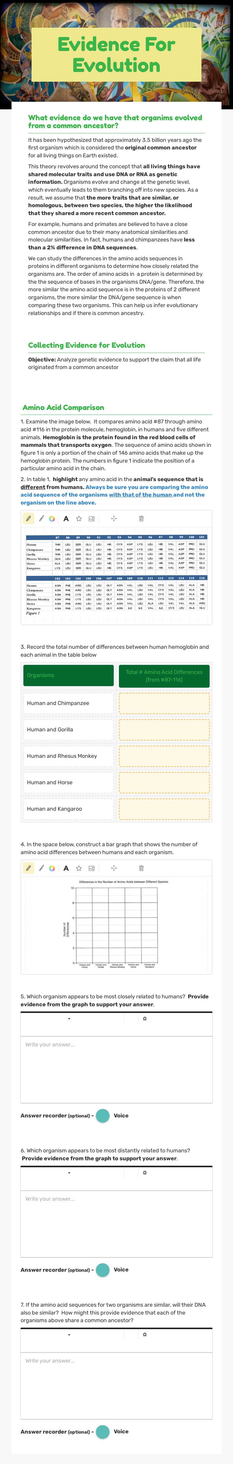 Evidence For Evolution by Donna Griggs | Interactive Worksheet | Wizer.me