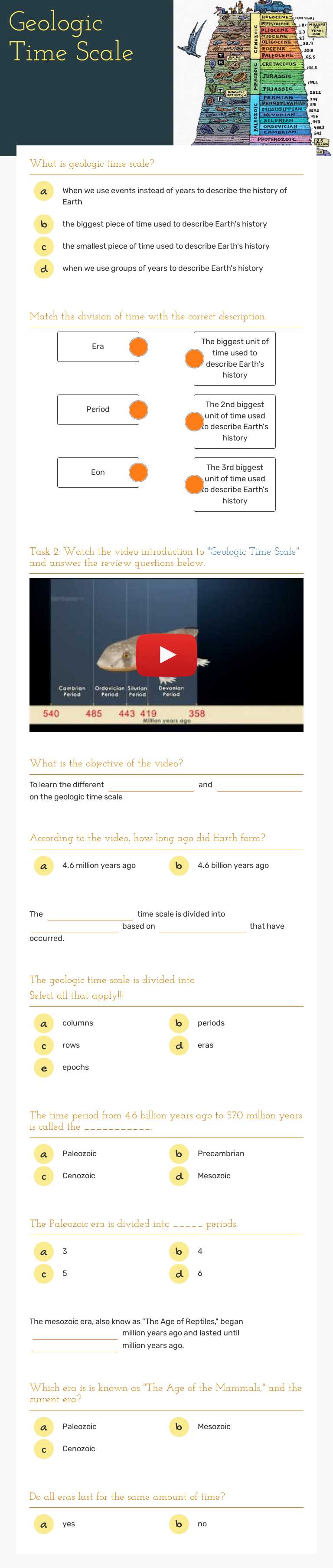 Geologic Time Scale by Audrey Roesch | Interactive Worksheet | Wizer.me
