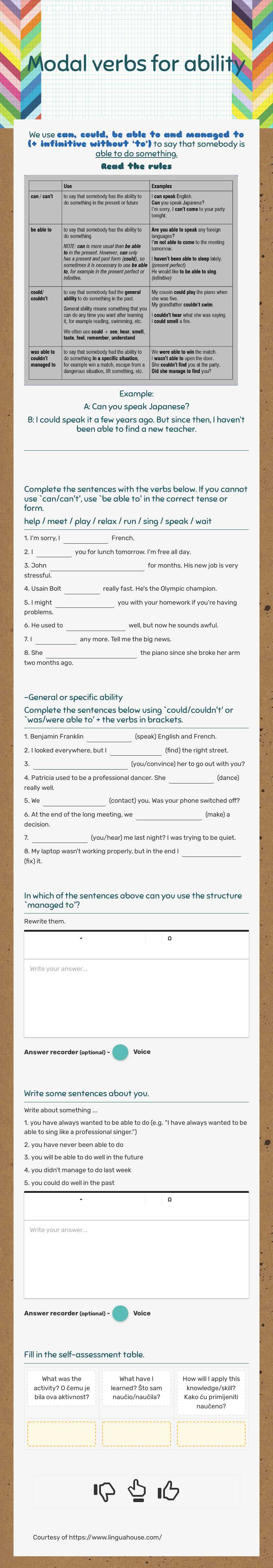 Modal verbs for ability by Dubravka Crnic | Interactive Worksheet ...