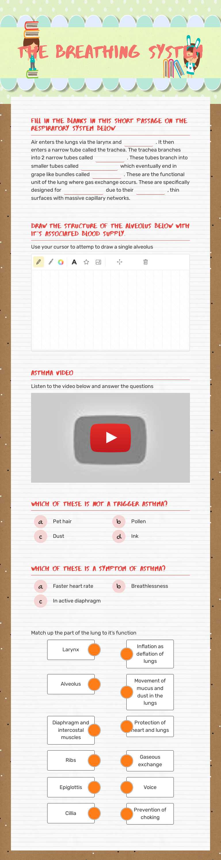 The breathing system by trish duffy | Interactive Worksheet | Wizer.me