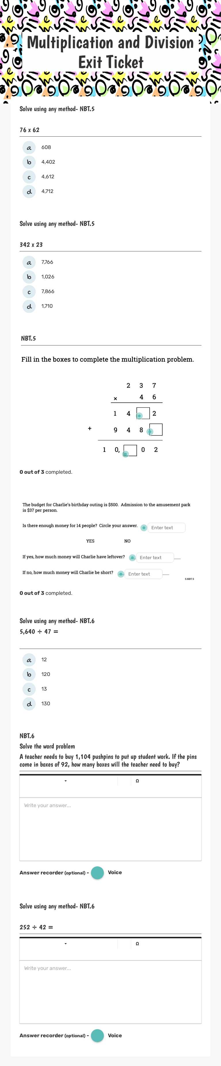 Multiplication and Division Exit Ticket by Rebekah Cole | Interactive ...