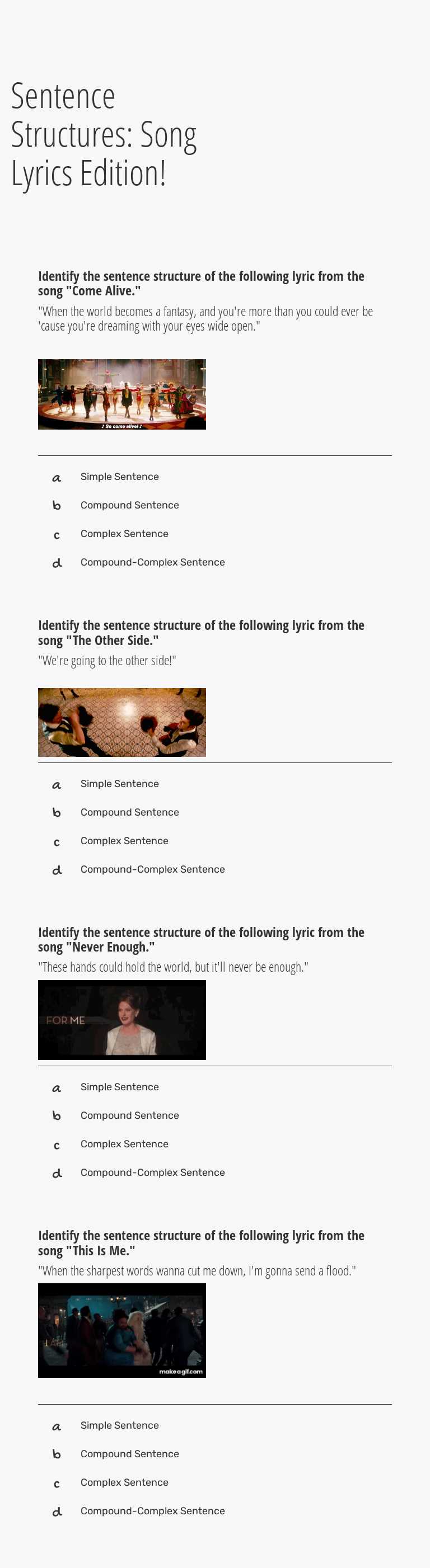 Master sentence structures with fun song lyrics! | Sentence Structures ...