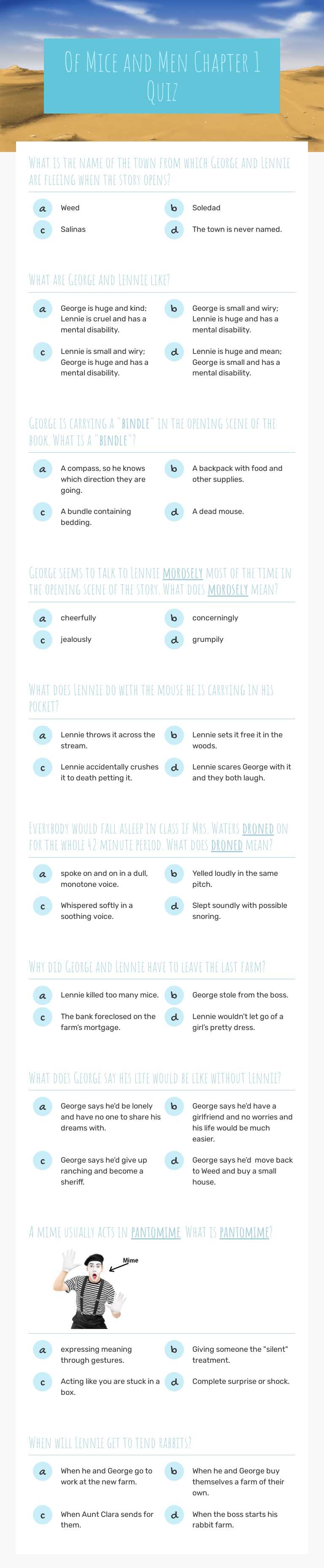 Of Mice and Men Chapter 1 Quiz by חנה חנקין | Interactive Worksheet ...