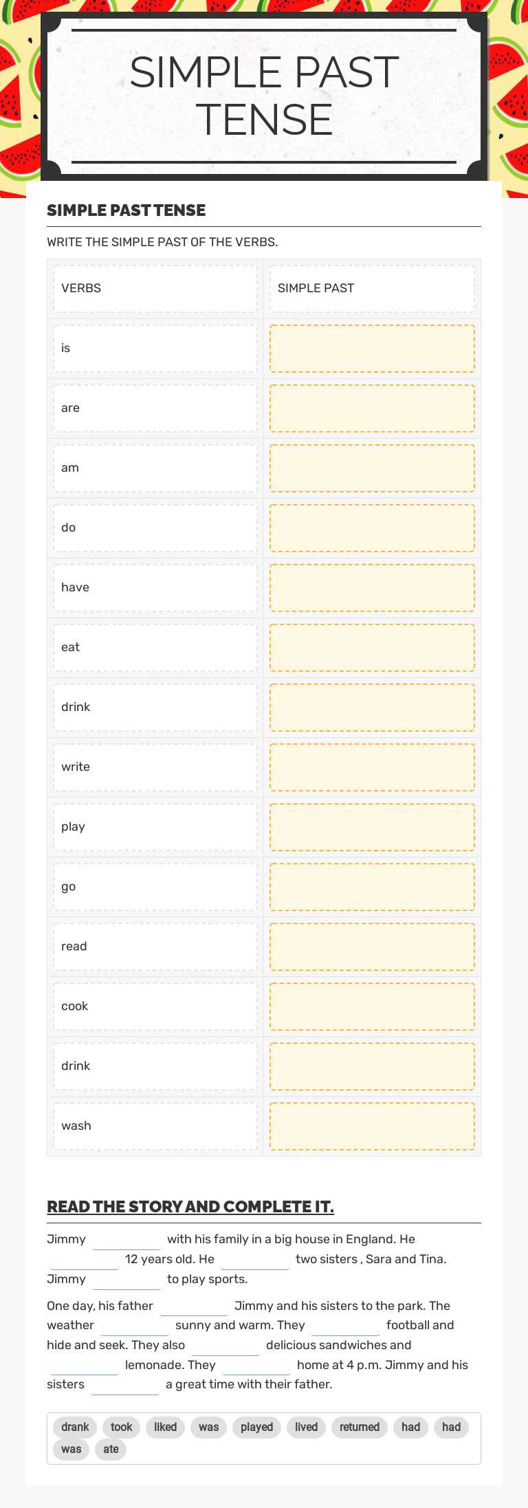Master the simple past tense! Practice forming verbs and complete a ...