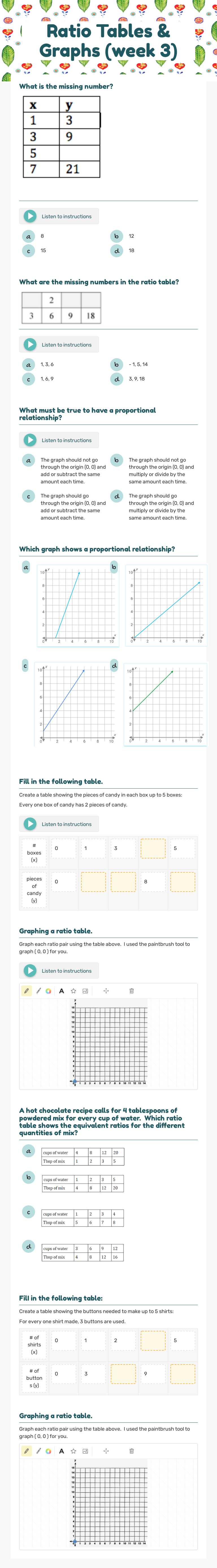 Master ratio tables & graphs! Practice proportional relationships and ...
