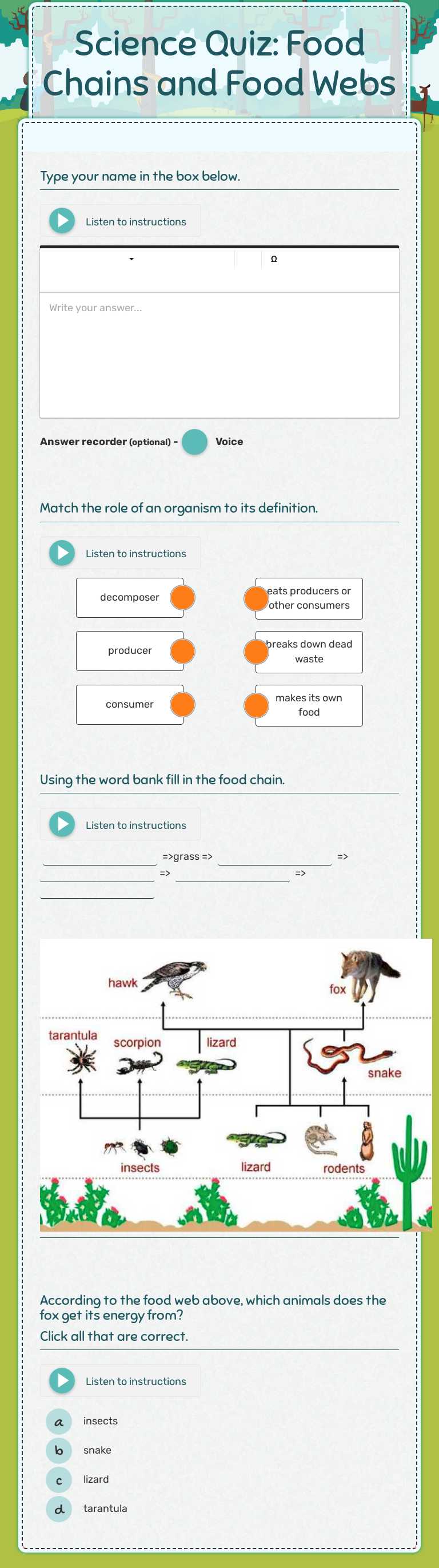 Explore food chains & webs! Quiz on producers, consumers, decomposers ...