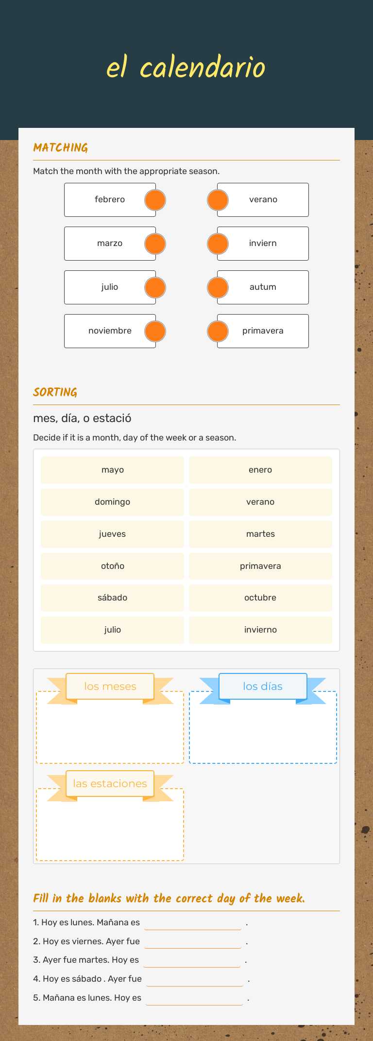 el calendario by Rose Tremols | Interactive Worksheet | Wizer.me