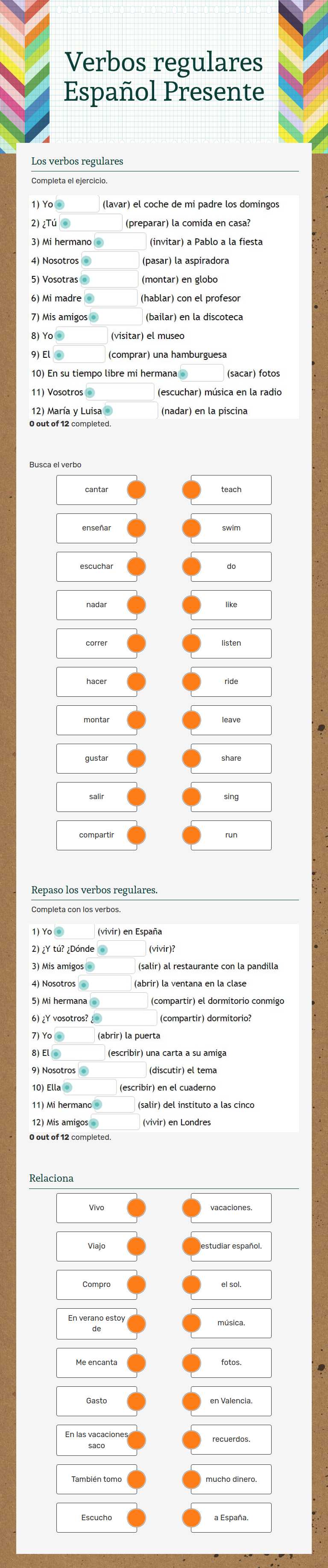 Verbos regulares Español Presente by Fanni Suárez-Rajki | Interactive ...