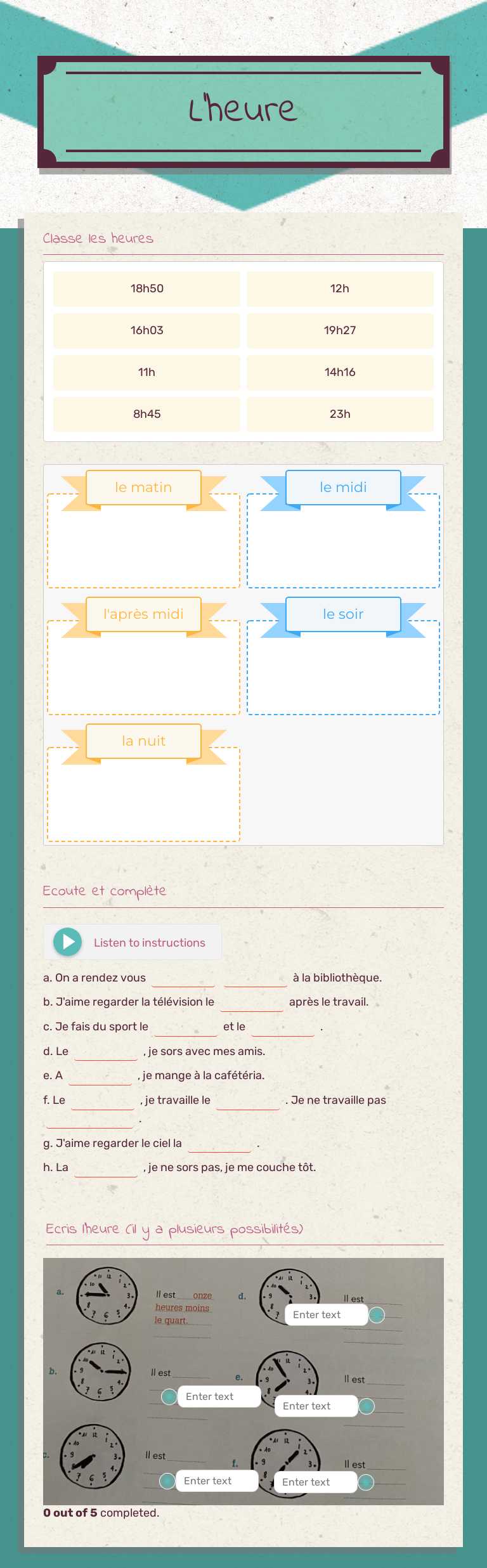 French time telling practice! Learn 'l'heure' and daily activities. | L ...