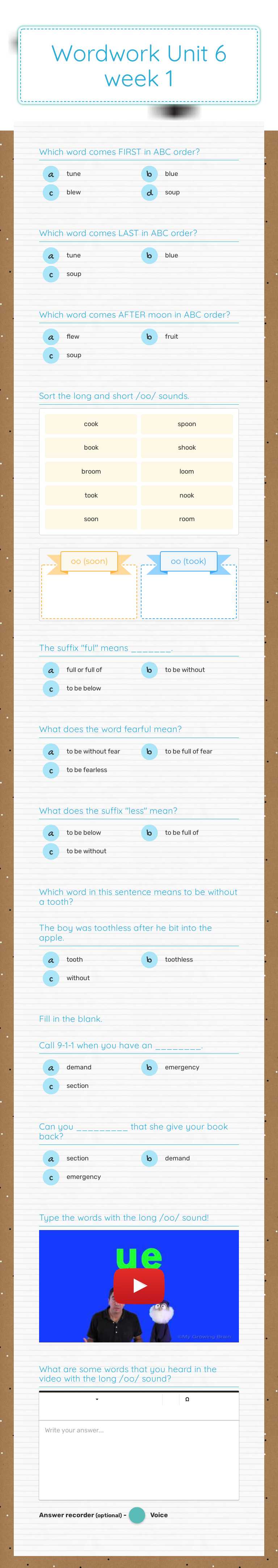 Wordwork Unit 6 week 1 by Michelle Silva | Interactive Worksheet | Wizer.me