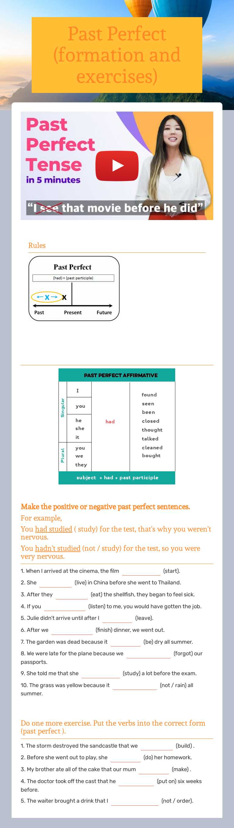 Master the Past Perfect tense with formation rules & exercises! | Past ...